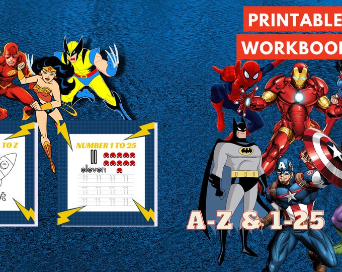 SUPERHERO Preschool Printables Learning to Write Abcs & Numbers - Etsy