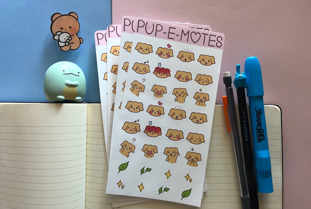 PUP-E-MOTES Puppy Emote Sticker Sheets, Cute Puppy Stickers, Puppy ...