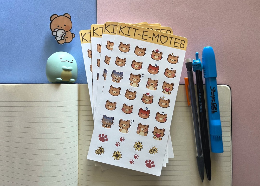 KIT-E-MOTES Kitty Emote Sticker Sheets, Cute Cat Stationary, Cat Emoji ...