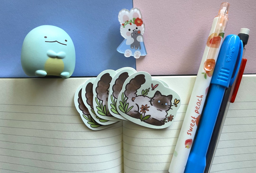 Fluffy Siamese Kitty Sticker, Cute Cat Stickers, Cat Stationery - Etsy