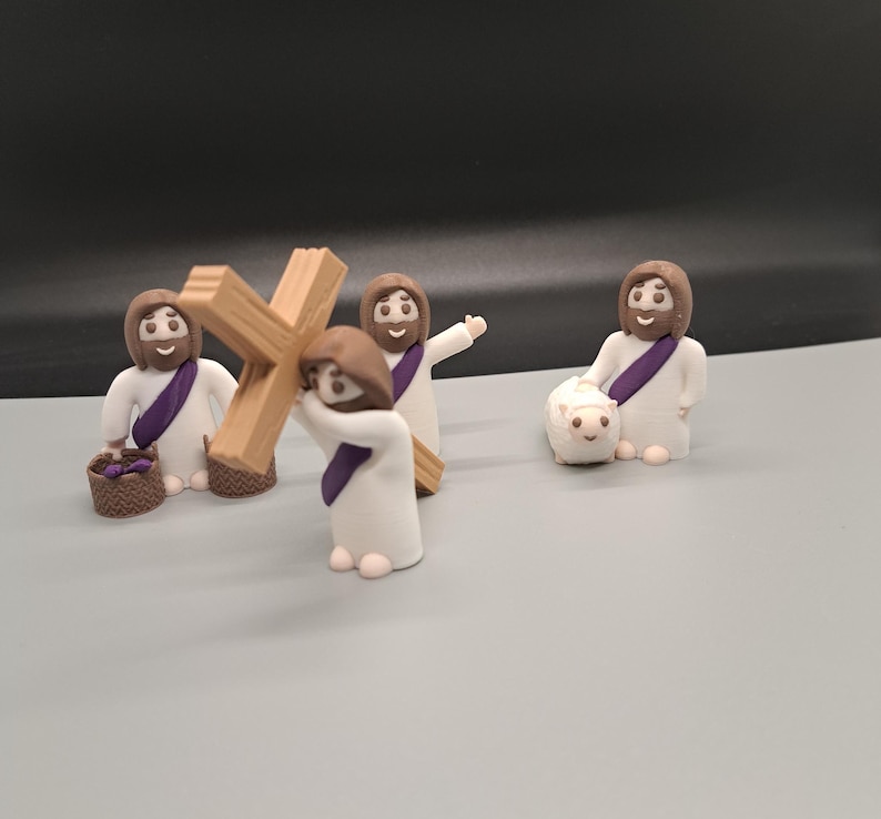 3D Printed Jesus Figures Pack of 4, Jesus With Lost Sheep, Jesus With ...