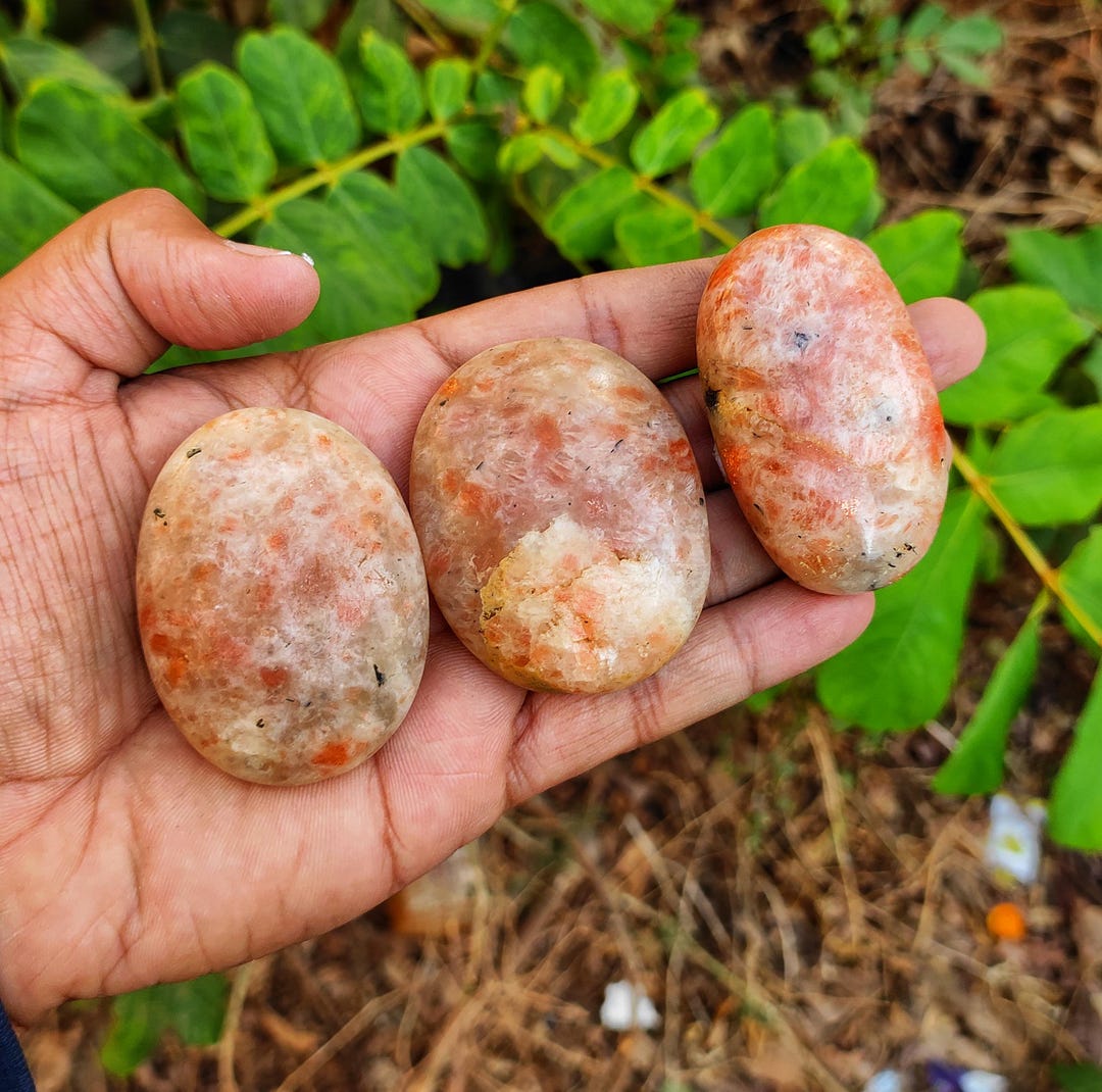Flashy Sunstone Palm Stone | Polished Small Sunstone Crystal ...