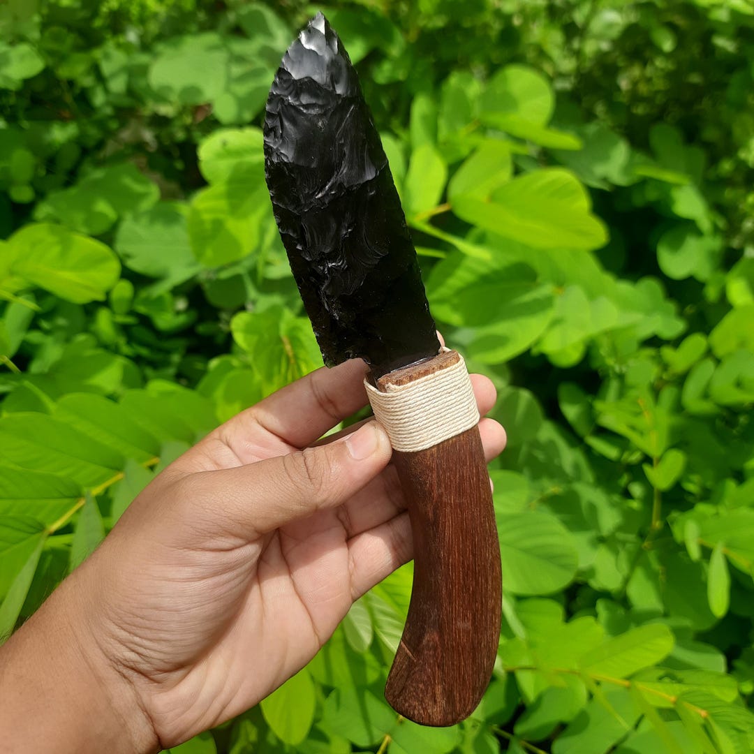 8-inch Crystal Knife With Obsidian Handle – Handmade Stone Blade ...