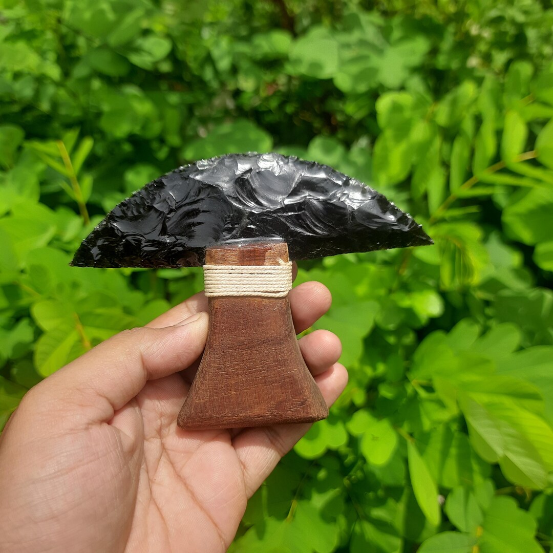 Handcrafted Obsidian Knife | Wooden Handle Obsidian Blade With Twine ...
