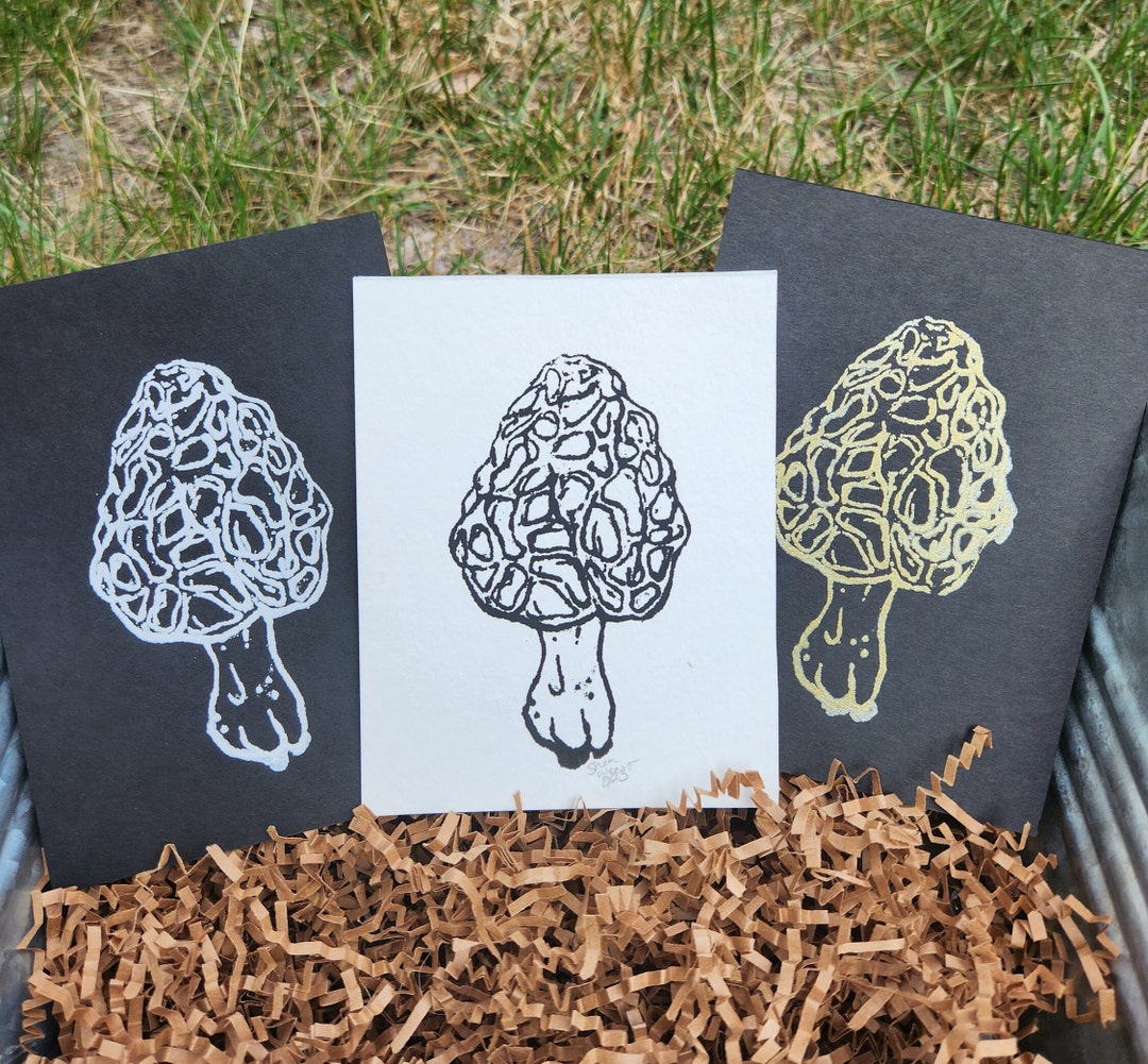 Hand Printed Mini Morel Mushroom Print, Screen Printed Nature Wall Art ...