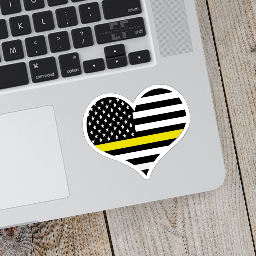 Thin Gold Line Dispatcher American Flag Heart Sticker - Etsy