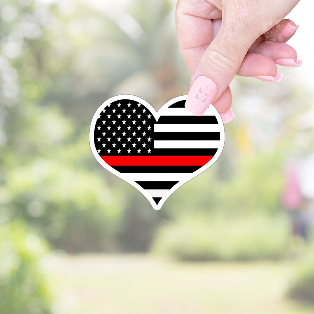 Thin Red Line Firefighter American Flag Heart Sticker Thin - Etsy