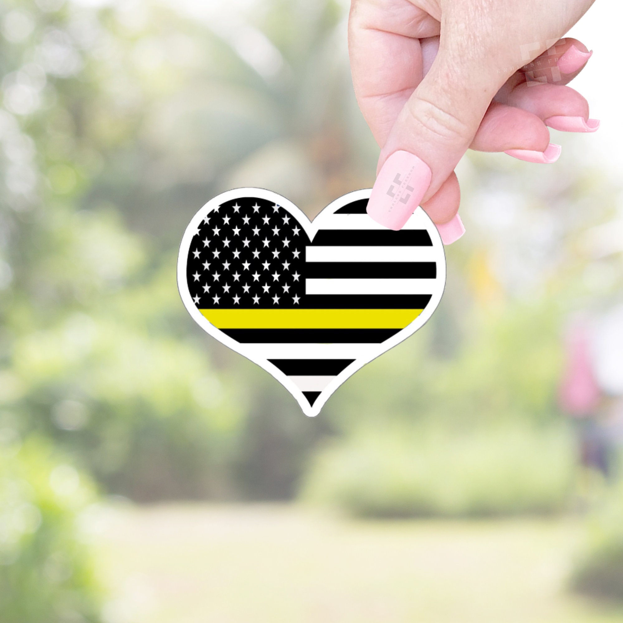 Thin Gold Line Dispatcher American Flag Heart Sticker - Etsy