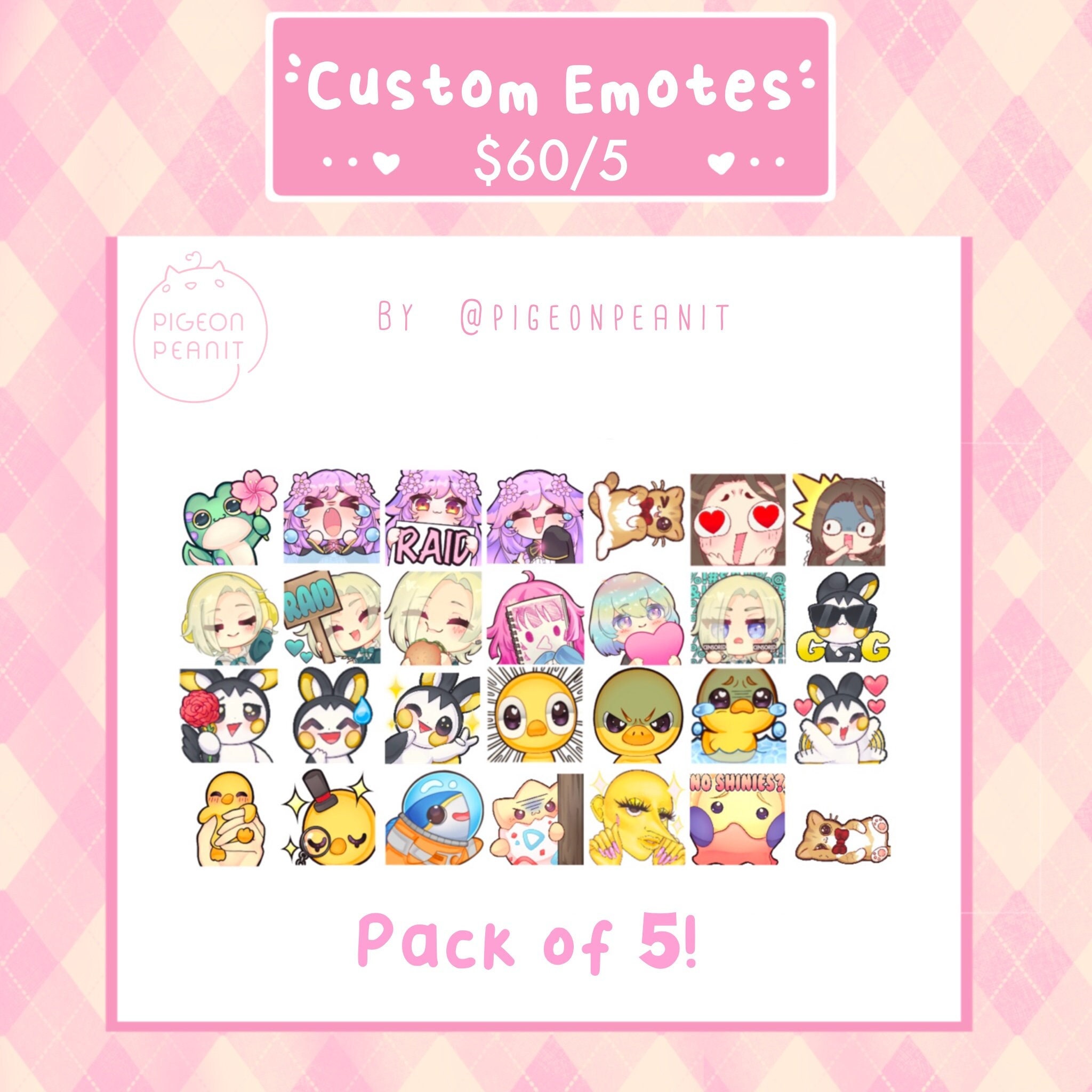 PACK OF 5 Custom Twitch Sub Badge Emotes Kawaii Cute Personalized ...