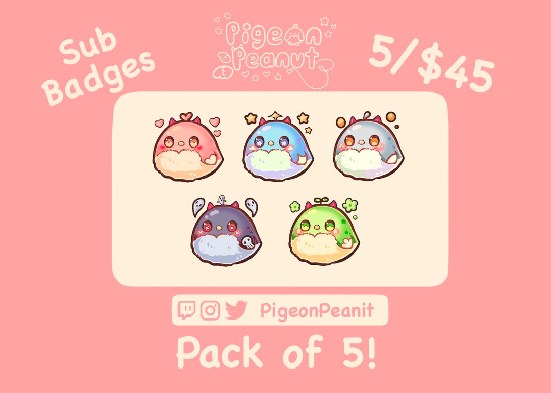 PACK OF 5 Custom Twitch Sub Badge Emotes Kawaii Cute Personalized ...