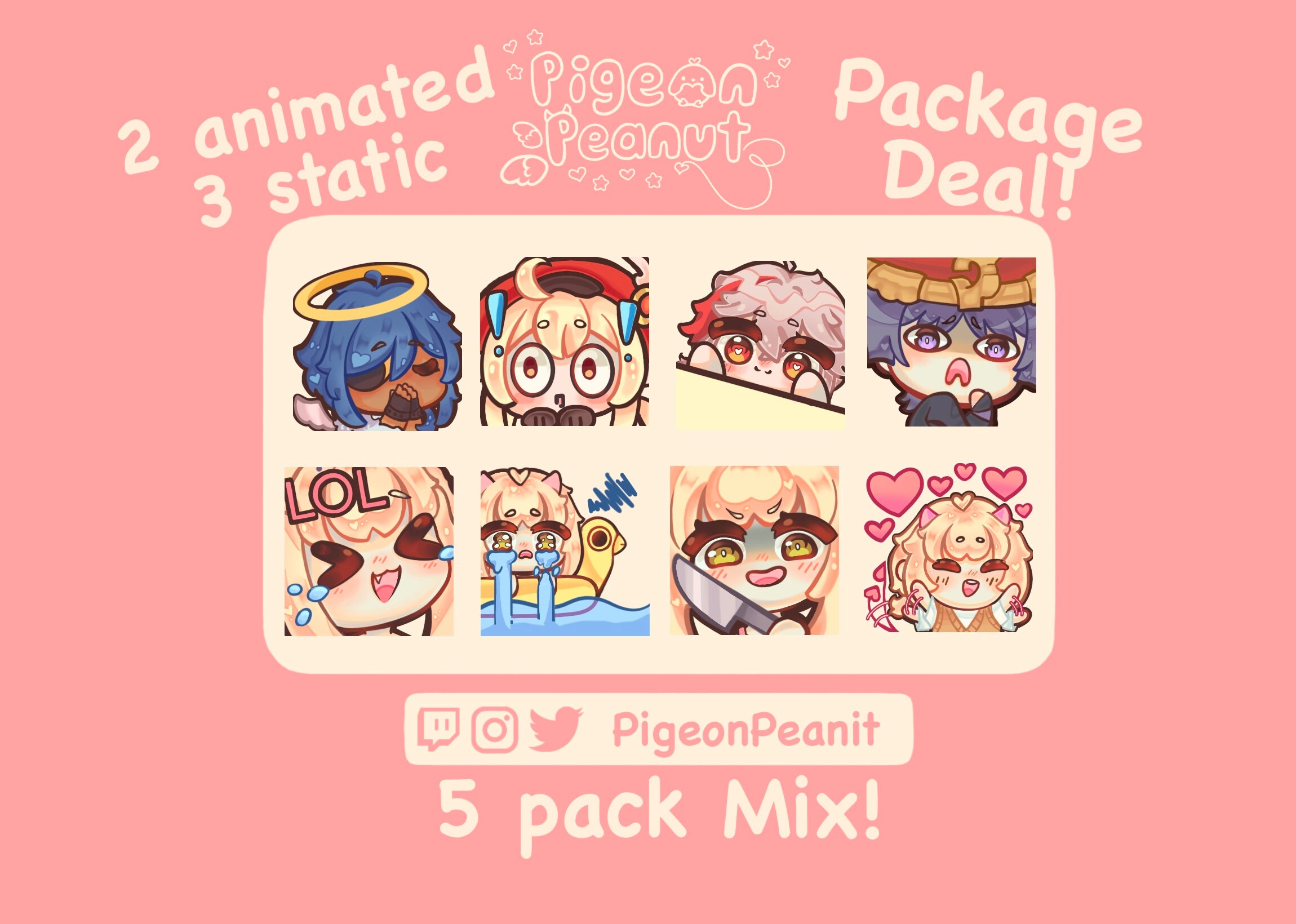 Custom Variety Twitch Emotes 3 Static 2 Animated Mix and Match Discord ...