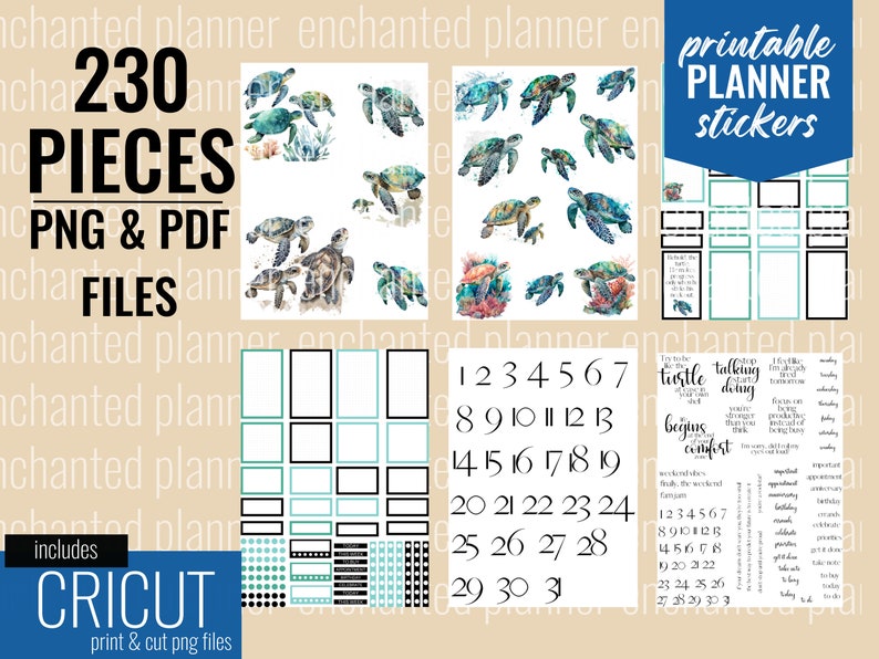 Printable Planner Stickers | Happy Planner | Turtle Stickers | Instant ...