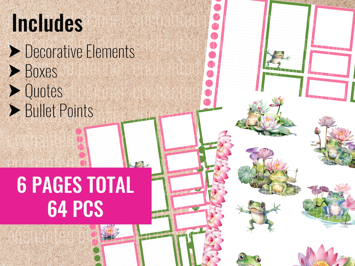 Frogs and Lilly Pads | Printable Planner Stickers | Classic Happy ...