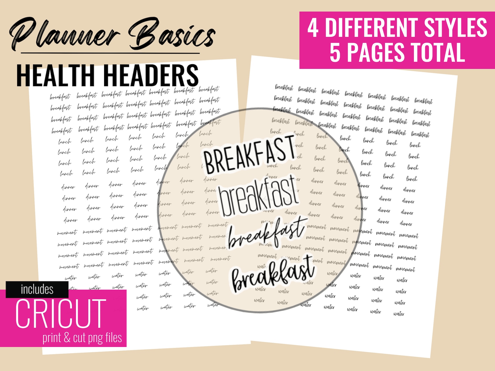 Minimalist Printable Fitness & Health Headers Printable Planner ...