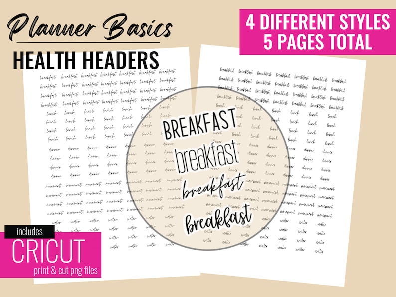 Minimalist Printable Fitness & Health Headers | Printable Planner ...