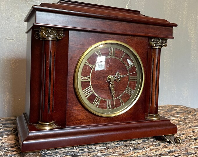 Vintage 1998 the BOMBAY Company Large Wooden Mantle Clock With Brass ...