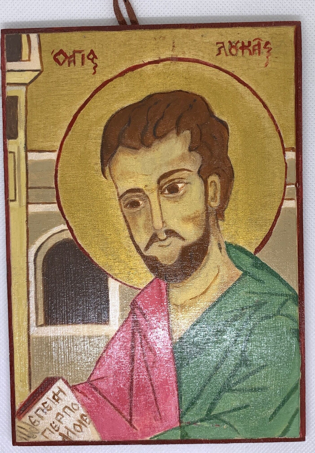Hand Painted Saint Luke the Apostle and Evangelist- Byzantine Art Orthodox Iconography - on 7 X ...
