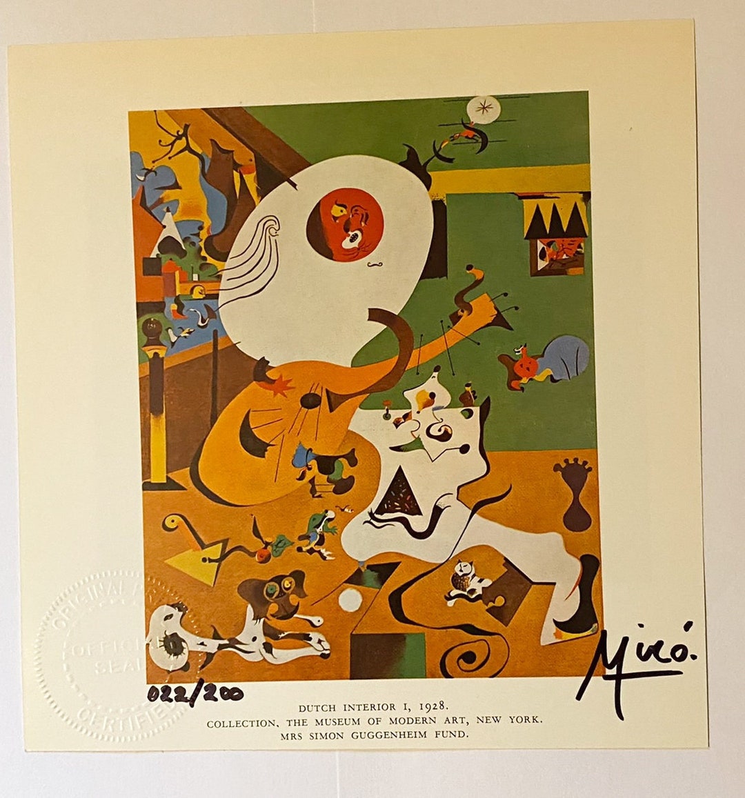 Hand Signed by Joan Miró, With COA - Dutch Interior I, 1928 - Signed ...