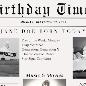 The Birthday Times Personalized on the Day You Were Born Newspaper ...