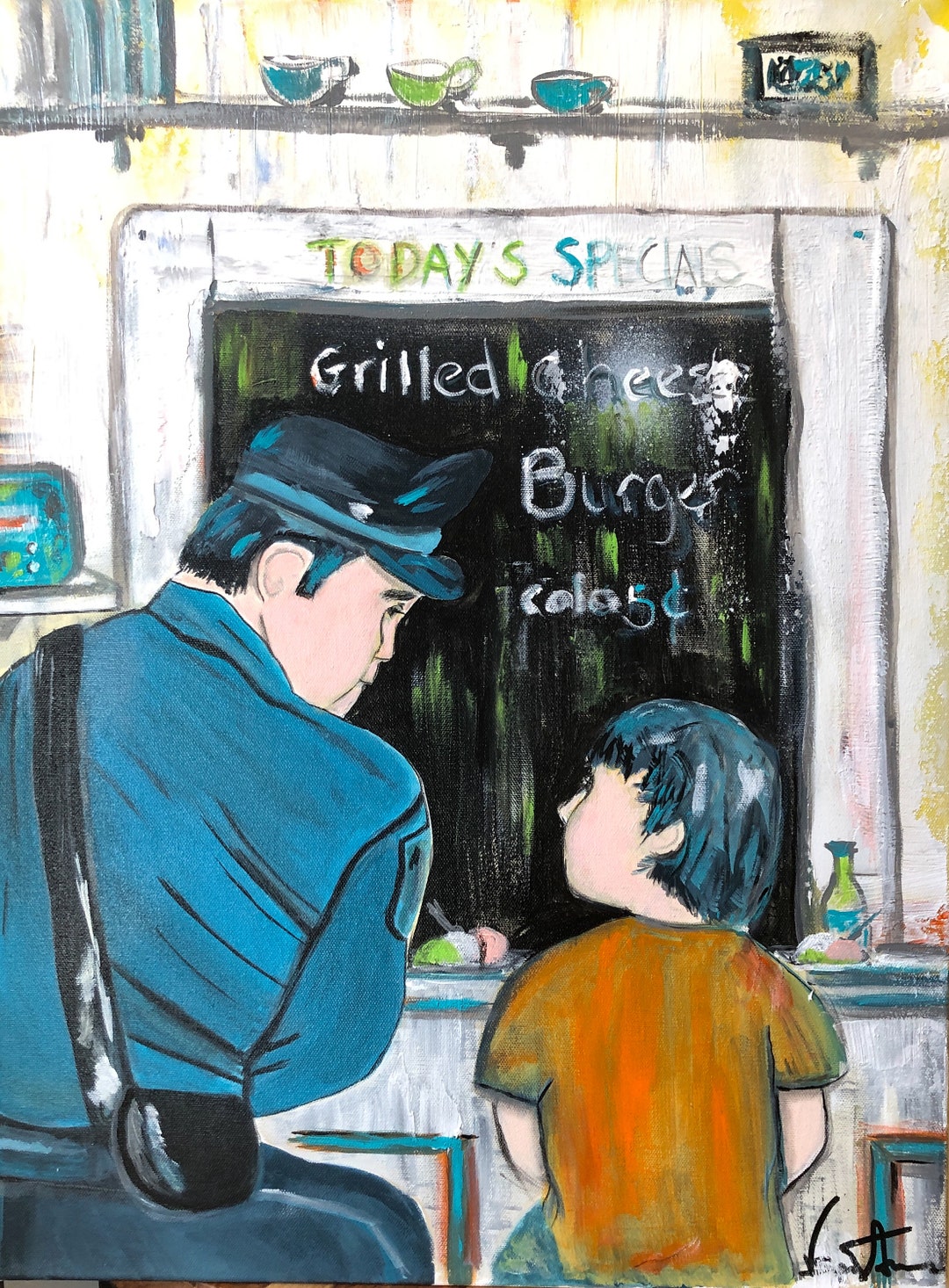 Hand Painted Rockwell's Diner - Hand Signed Original Painting - Acrylic ...