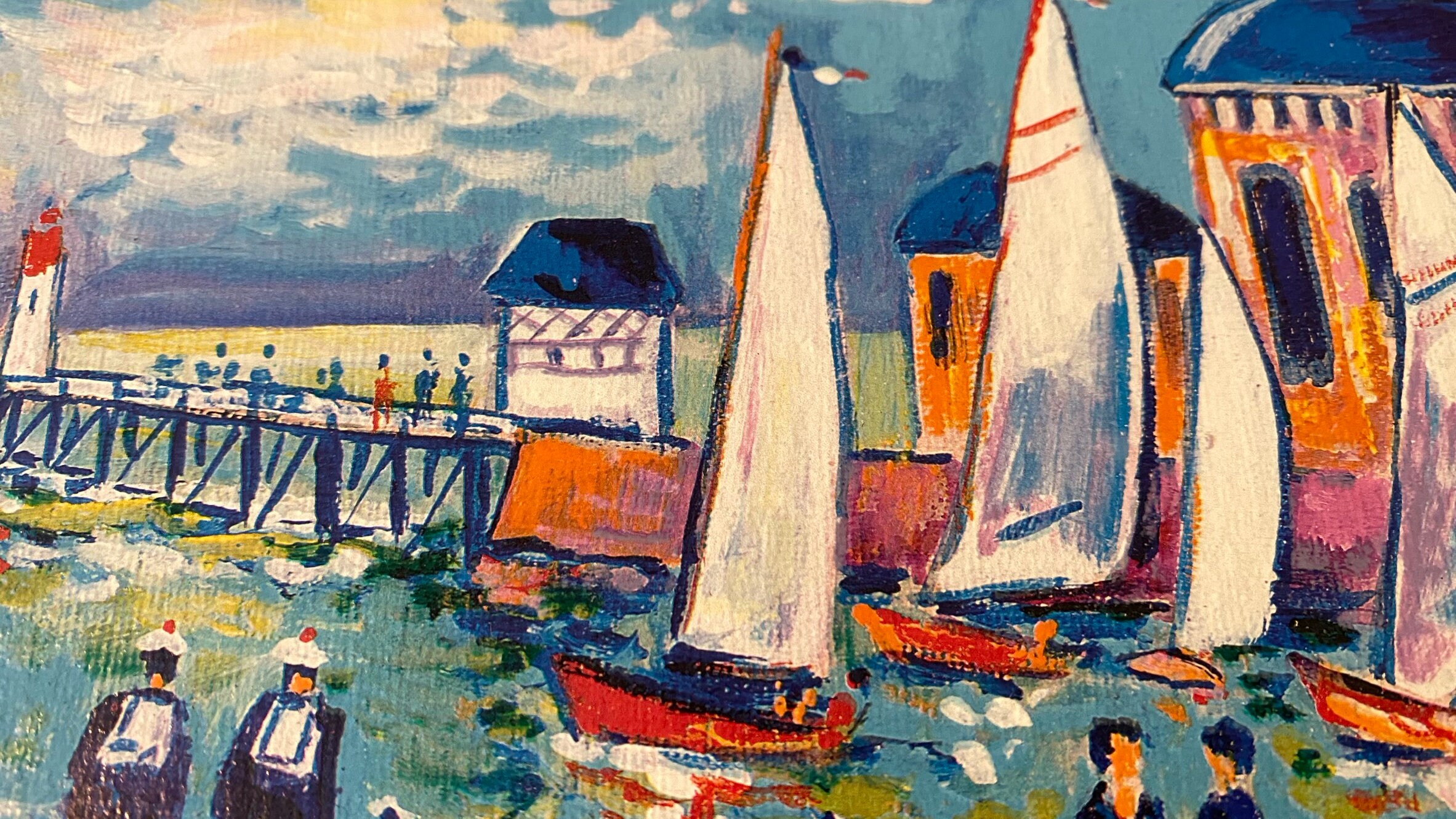 Jean-claude Picot Hand Signed & Hand Embellished Sailboats/pier Artist ...