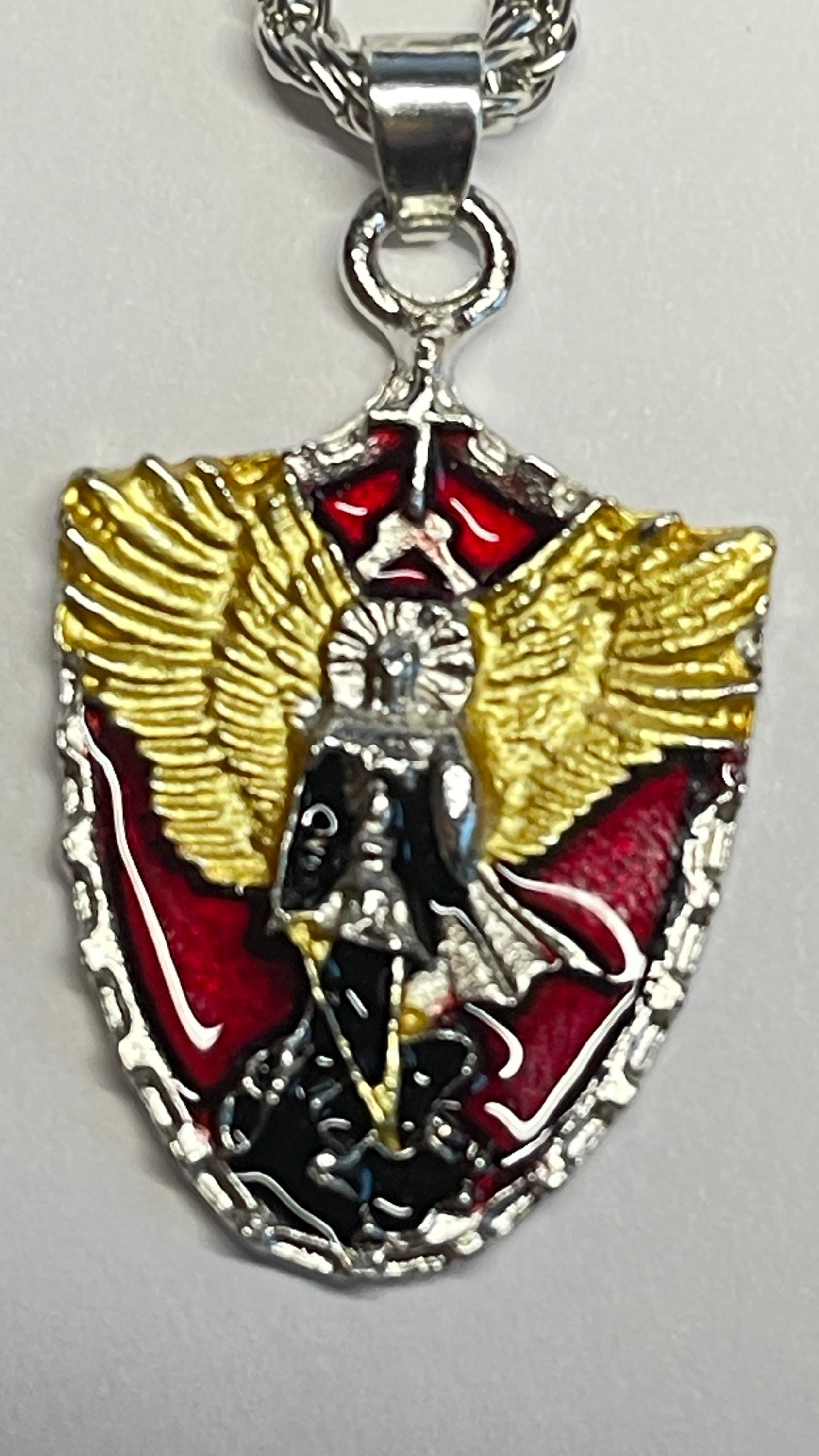 Archangel Michael Charm Necklace - 9" Stainless Steel Classic Chain ...
