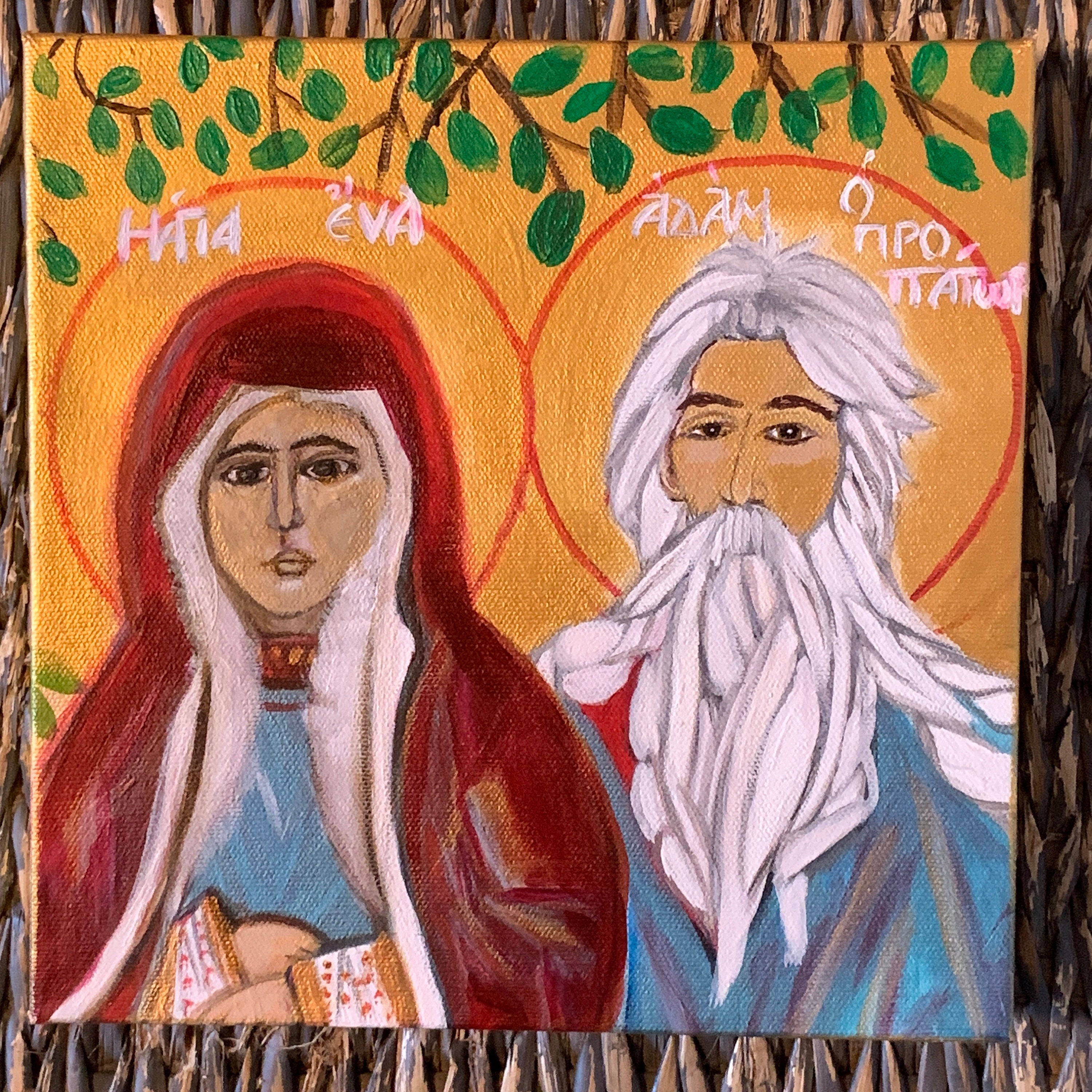Hand Painted Adam and Eve Byzantine Art Orthodox Iconography on 10 X 10 ...