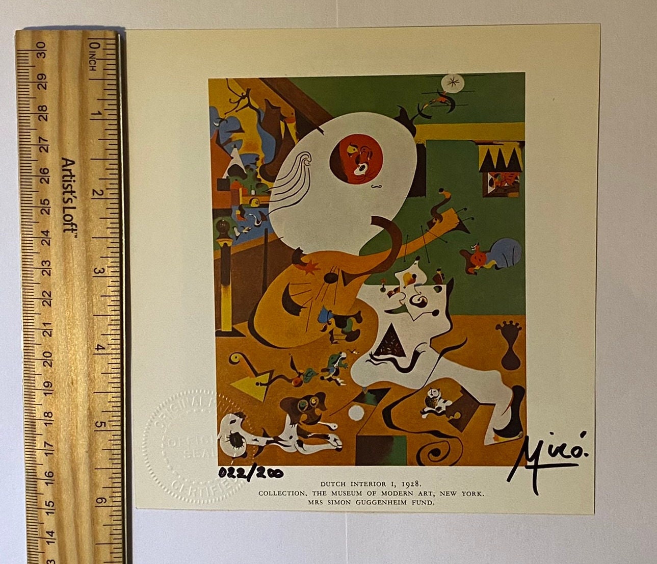Hand Signed by Joan Miró, With COA Dutch Interior I, 1928 Signed 1969 ...