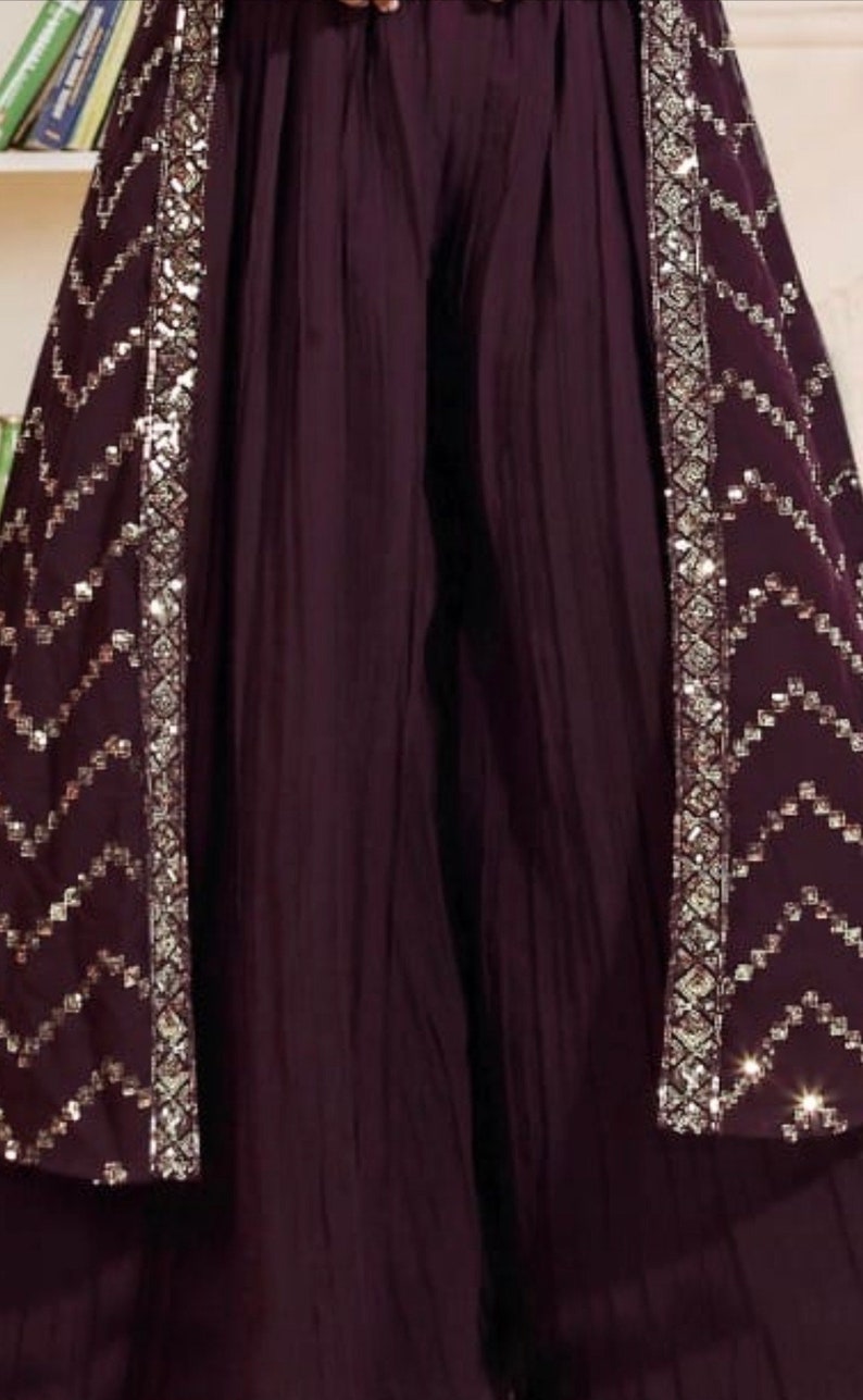 Girls Brown Sharara Salwar Kurta With Dupatta Indian Ethnic Party Wear ...