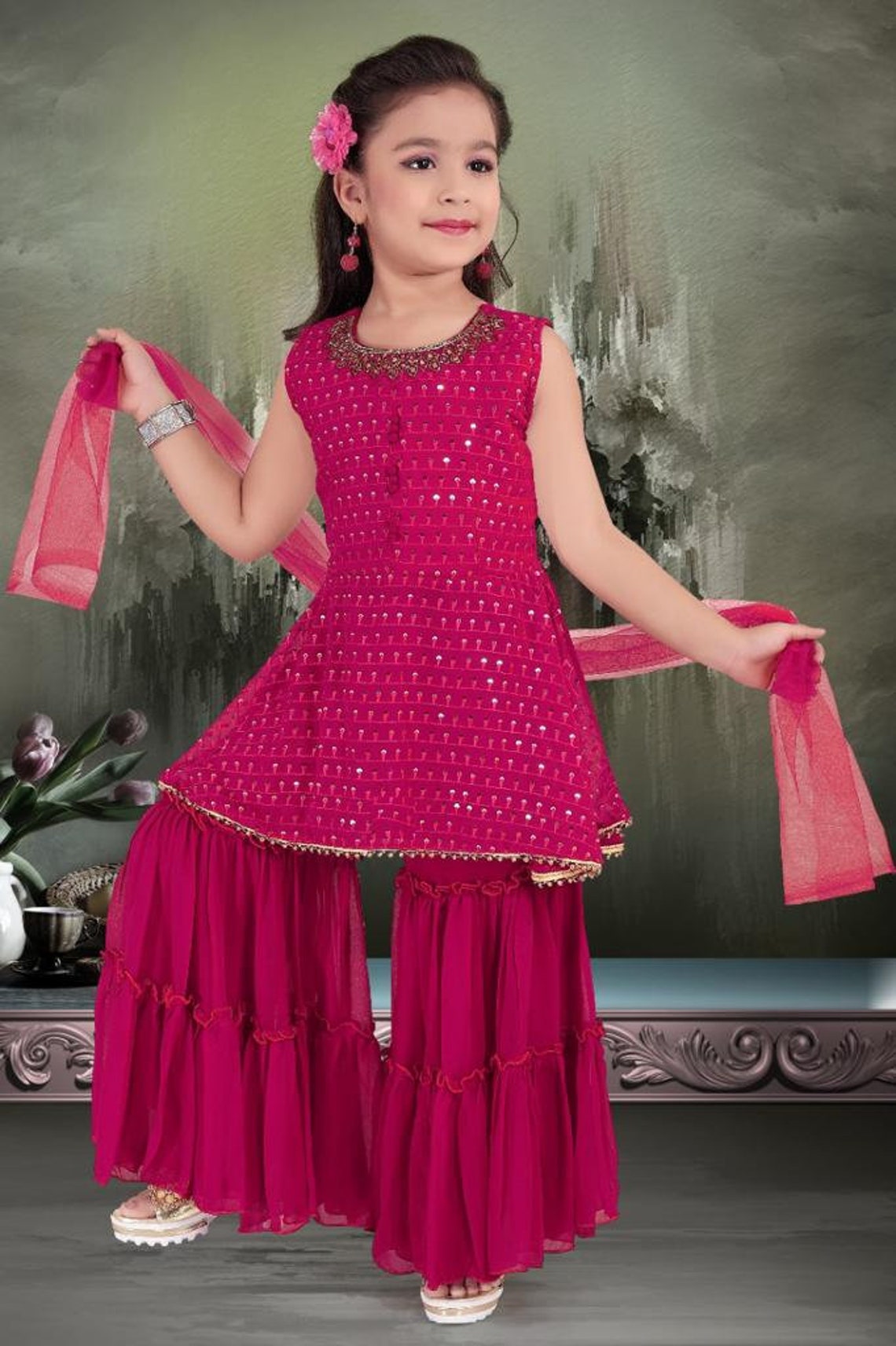 Girls Sharara Salwar Kurta With Dupatta Indian Ethnic Party - Etsy