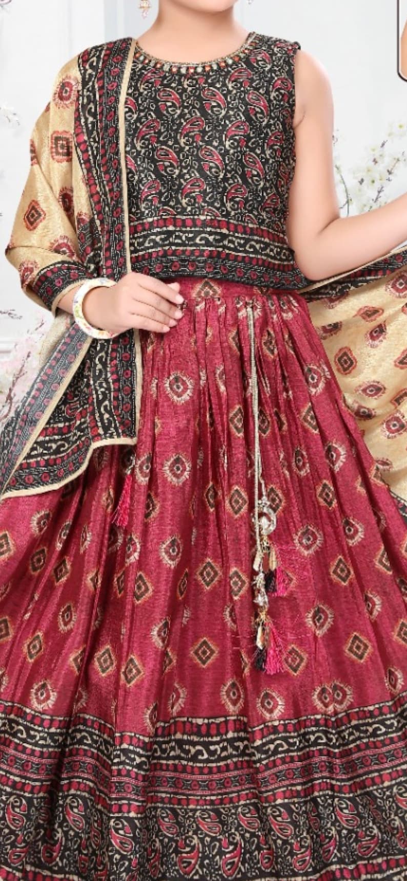 Girls Lehenga Choli Ethnic Party Wear 4-14 Yrs Maroon Beige - Etsy