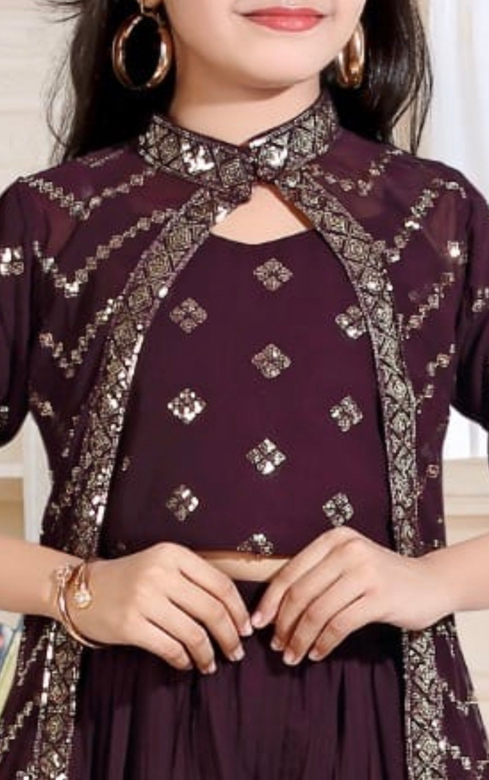 Girls Brown Sharara Salwar Kurta With Dupatta Indian Ethnic Party Wear ...