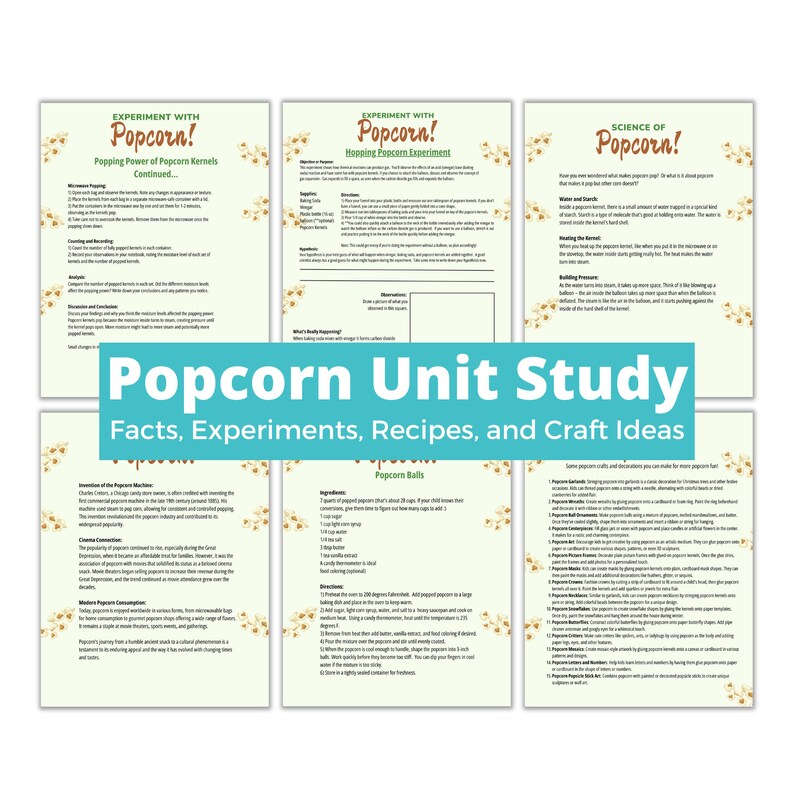 Popcorn Unit Study for Homeschool - Etsy