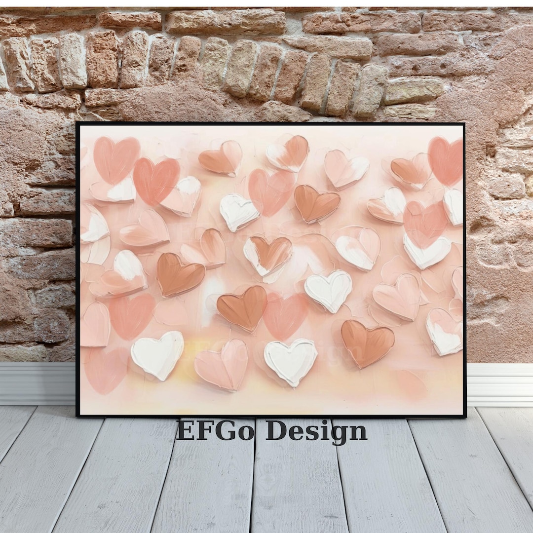 Vintage Bohemian Pink Heart Oil Painting Digital Print,love Gift for ...