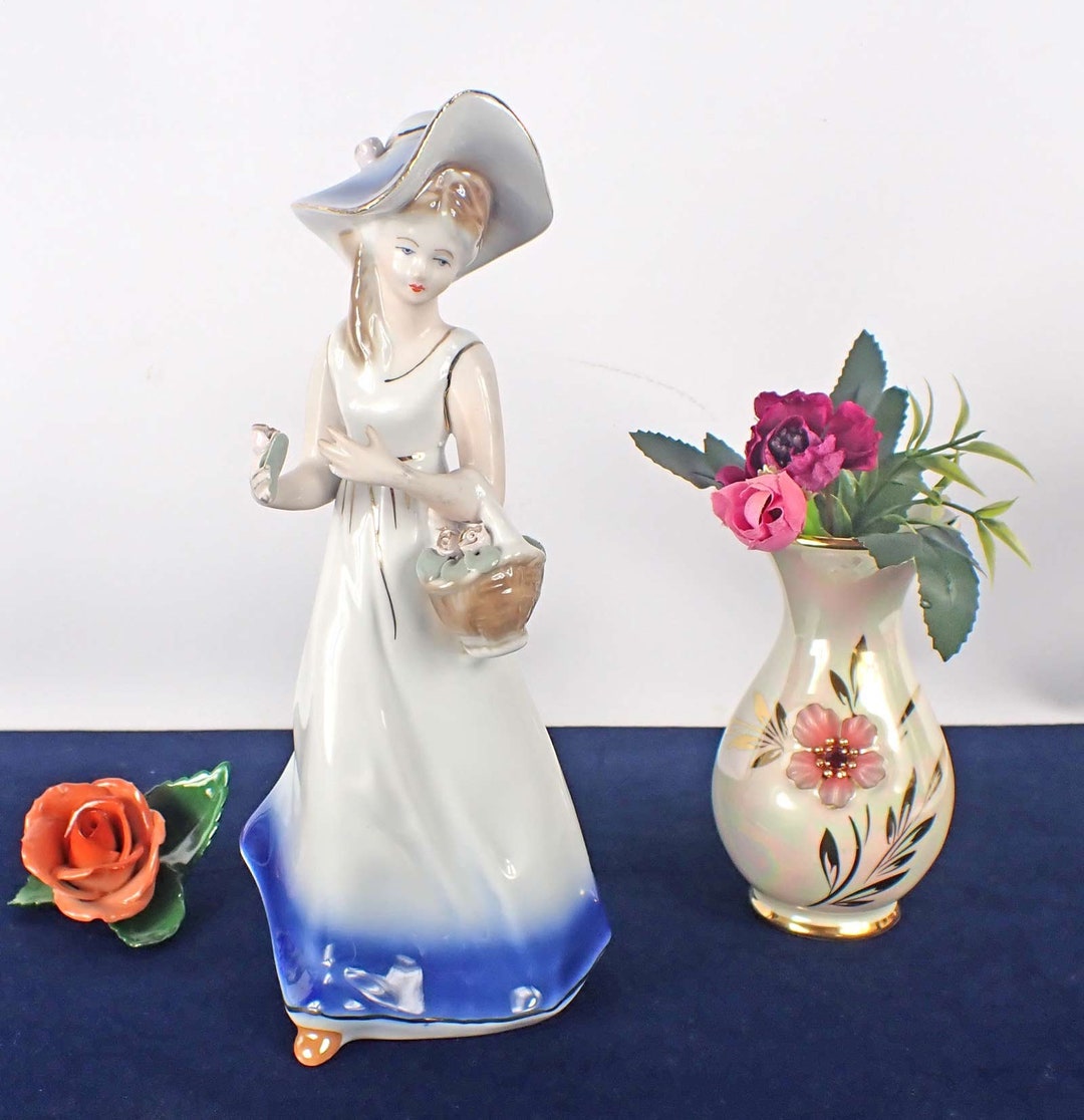 Lady With Basket and Hat Flowers Ceramics Very Good Condition 24 Cm ...