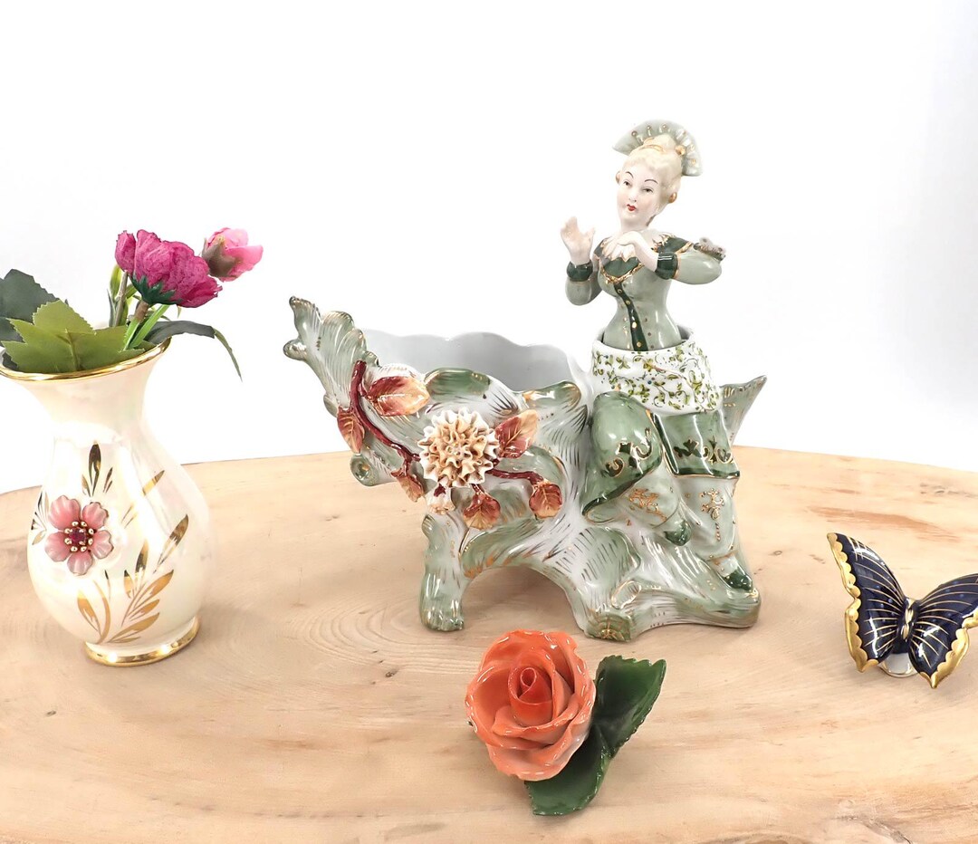 Porcelain Jardiniere With Wobbly Lady With Butterfly 19 Cm Wide Unknown ...
