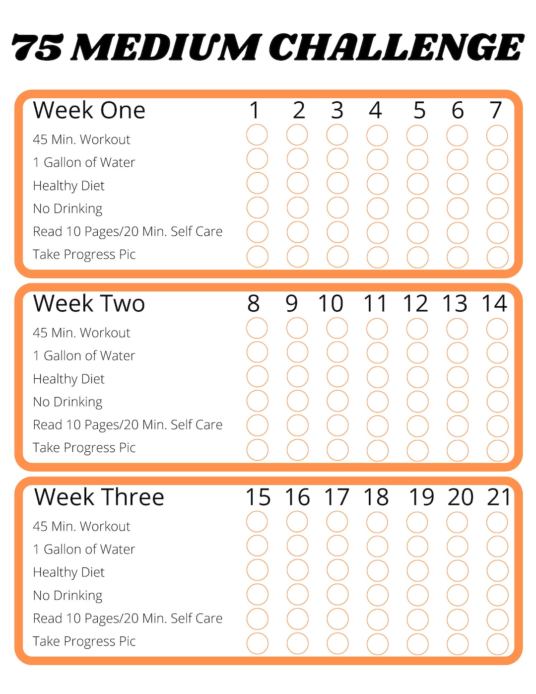 75 Medium Challenge/ Fitness Challenge/ Printable/ Instant Download ...
