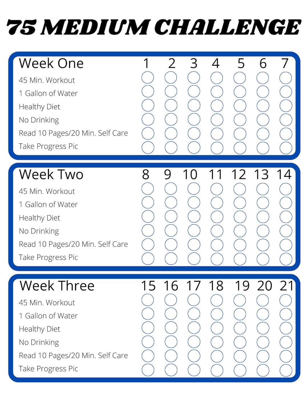75 Medium Challenge/ Fitness Challenge/ Printable/ Instant Download ...