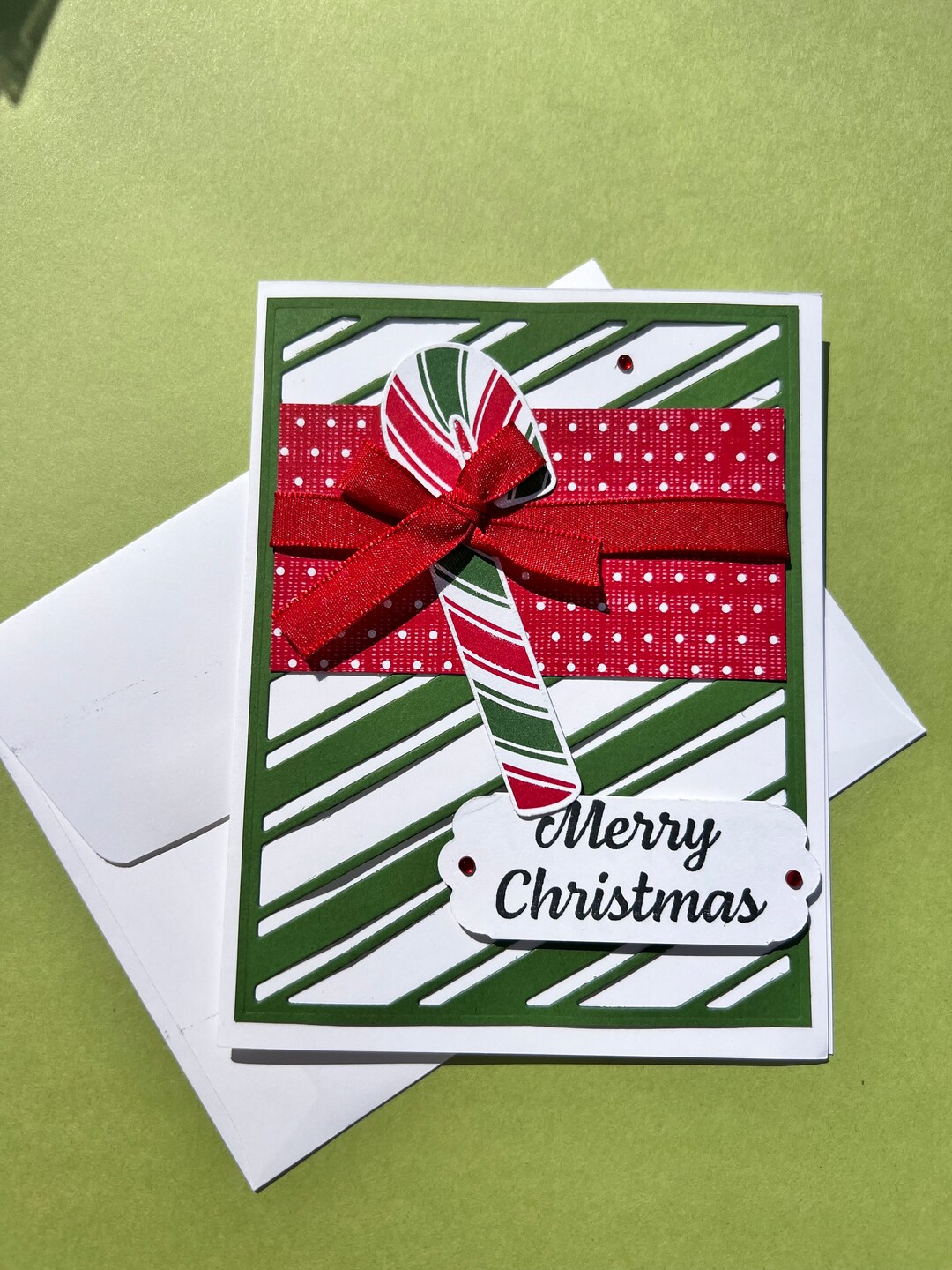Merry Christmas Card, Candy Canes, Red/green Striped With Merry ...