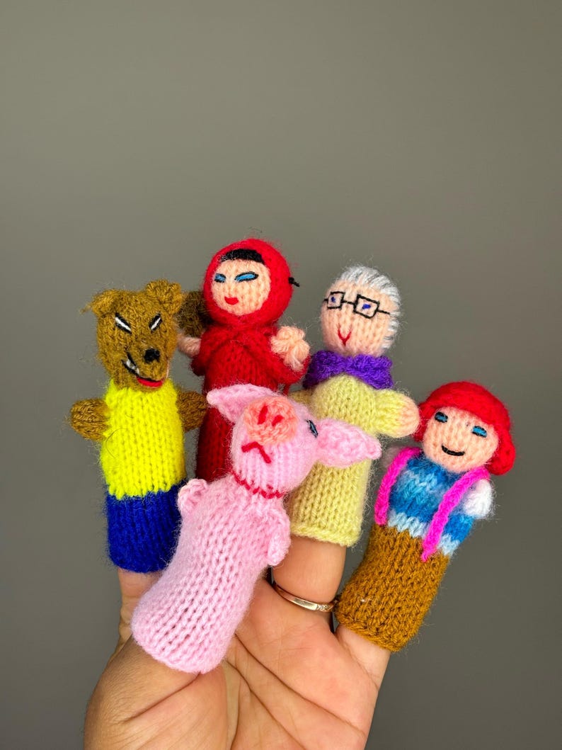 Handmade Wool Knit Finger Puppets: Educational Storytelling Toys (lot ...