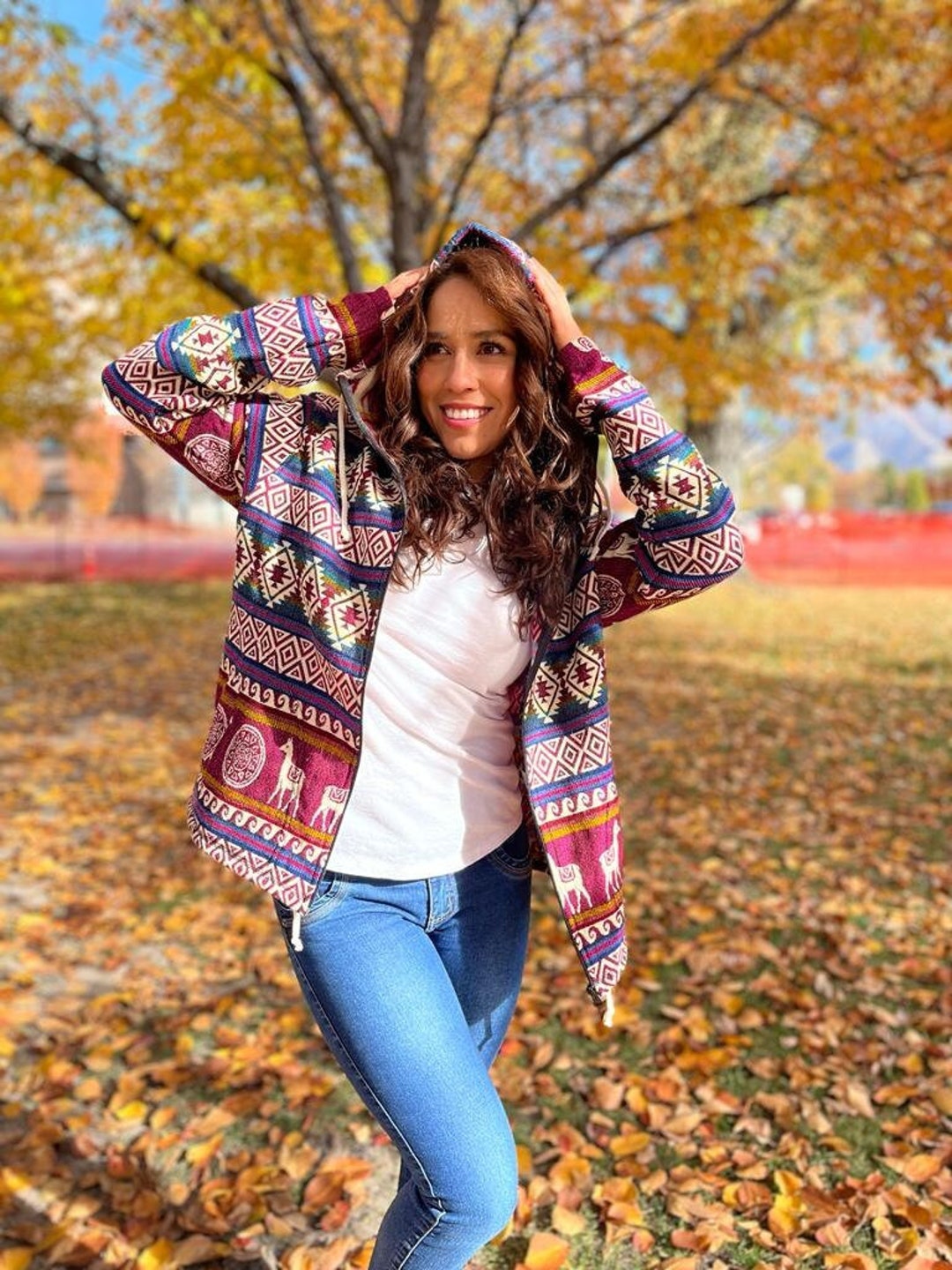 Woman Peruvian Alpaca Jacket Violet Llama Jacket With - Etsy