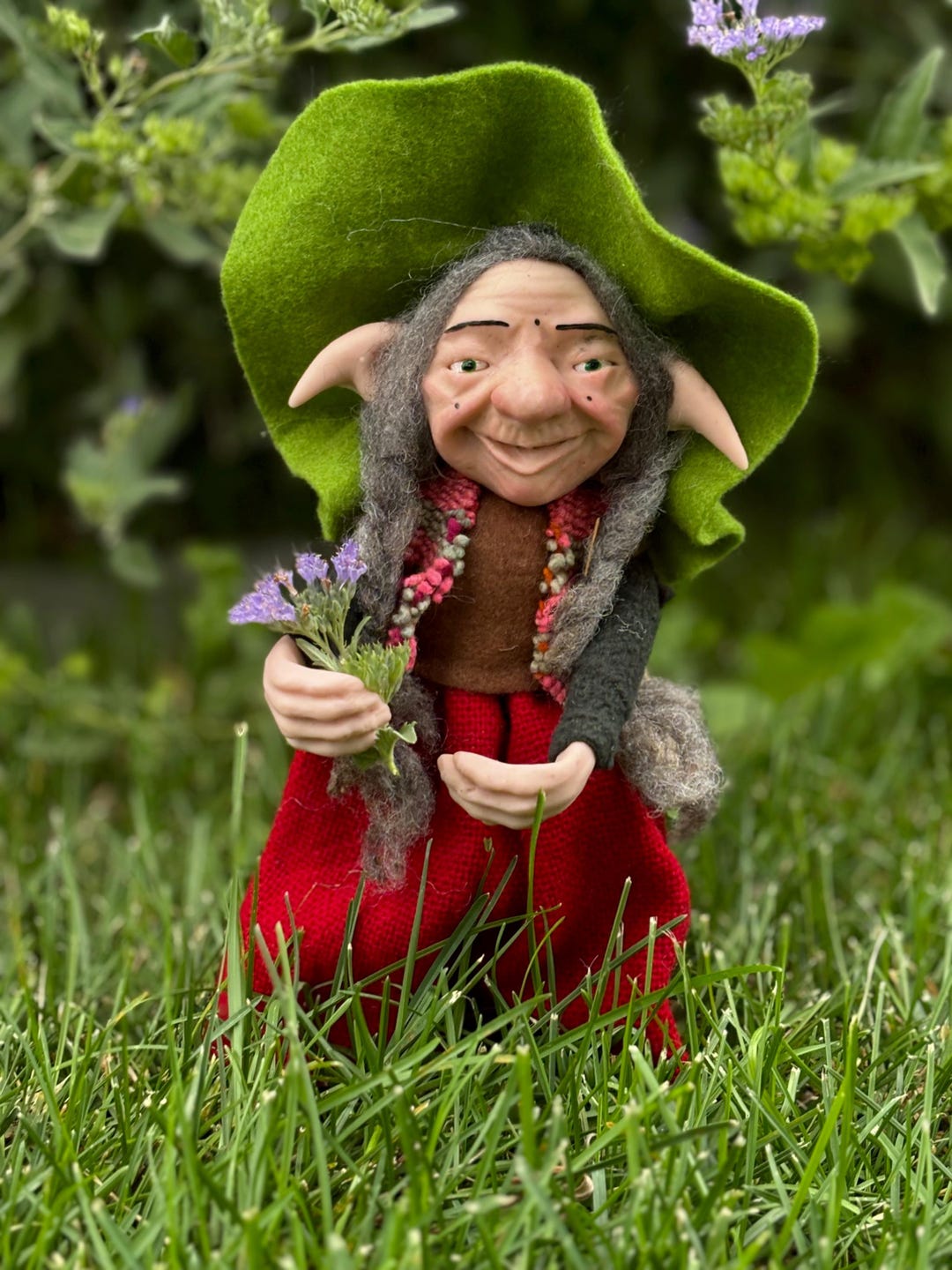 Witch Figurine Made of Ceramic and Real Fabric, Poseable Hands and Legs ...