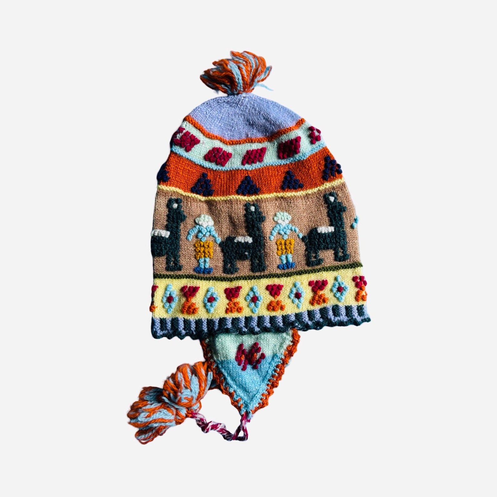 Handknit Peruvian Sheep Wool Beanie: Embroidered Floral Llama Design - Etsy