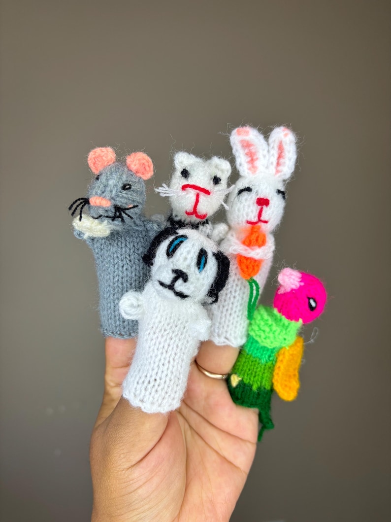 Handmade Wool Knit Finger Puppets: Educational Storytelling Toys (lot ...