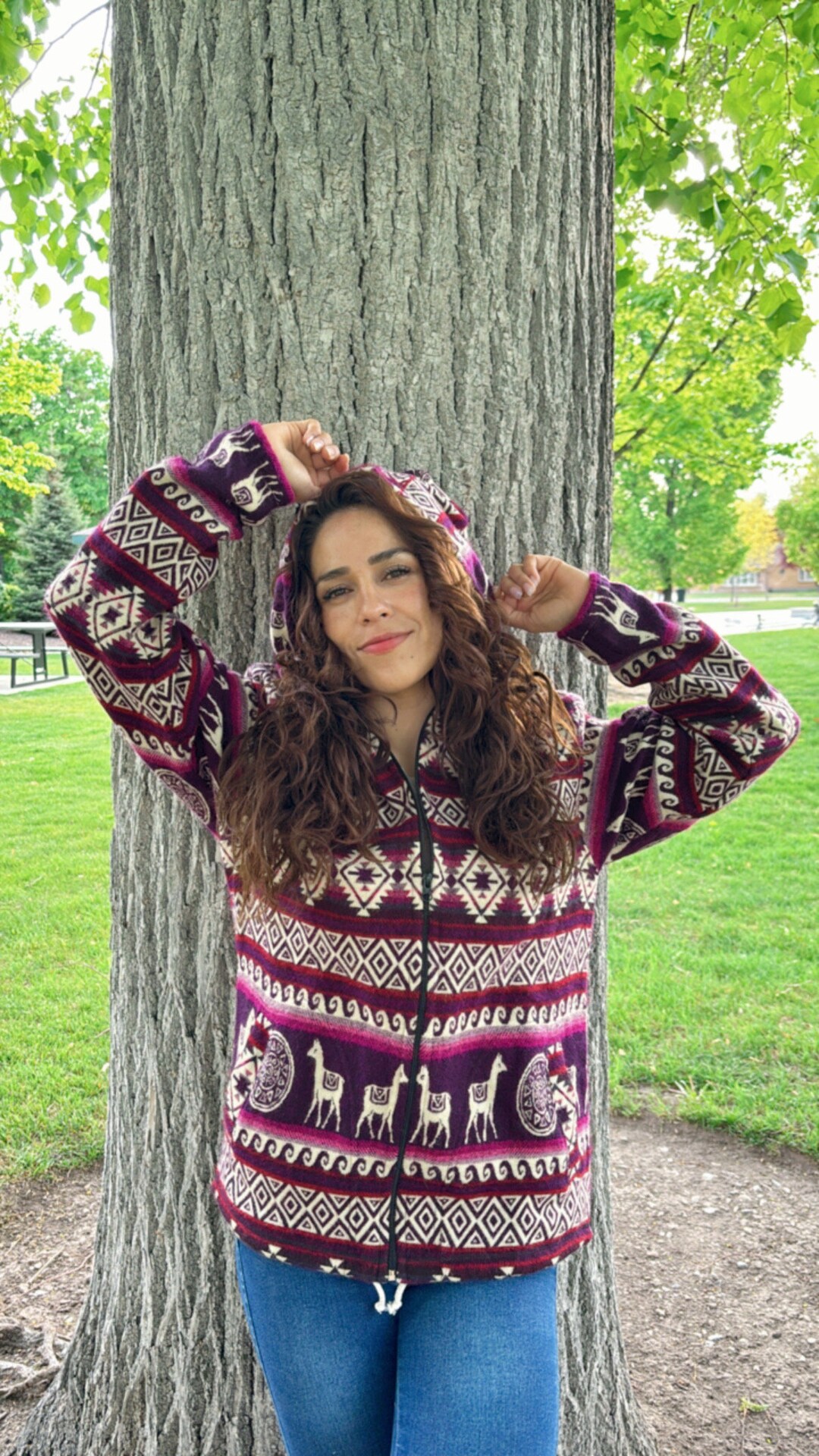 Woman Peruvian Alpaca Jacket, Violet Llama Jacket With Peruvian Design ...