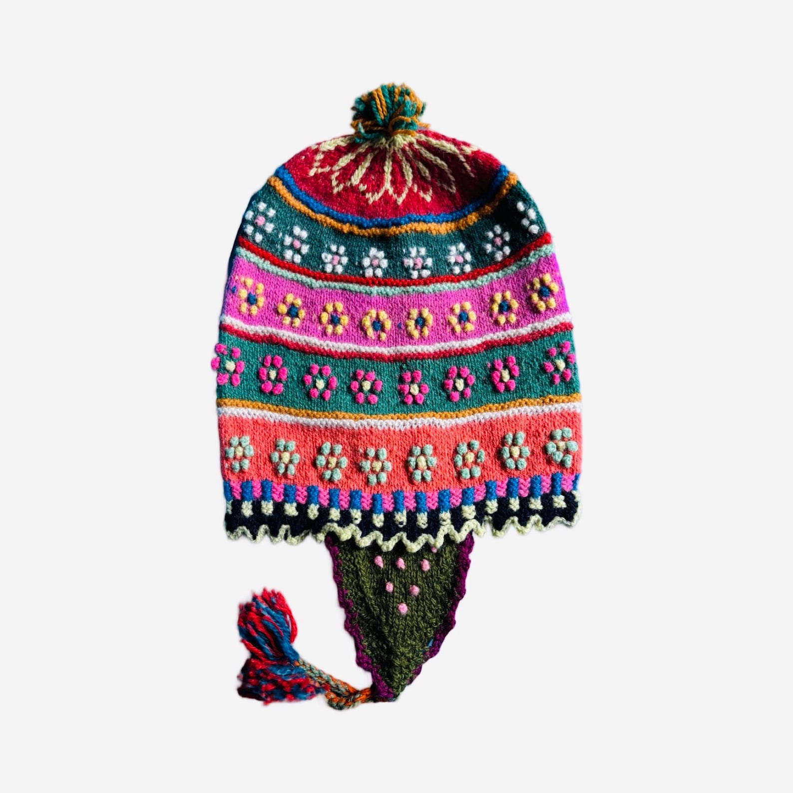 Handknit Peruvian Sheep Wool Beanie: Embroidered Floral Llama Design - Etsy