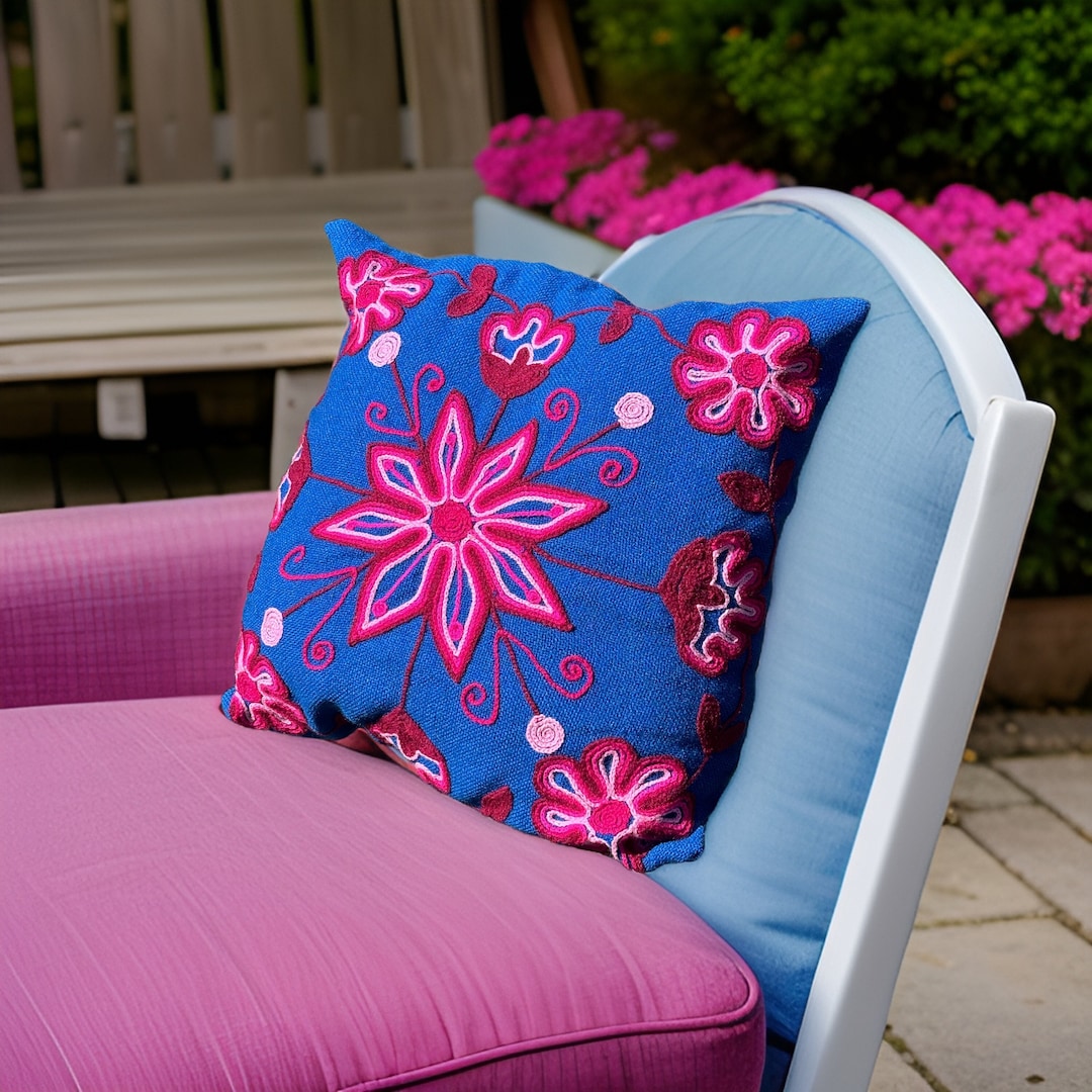 Handmade Peruvian Pillows With Embroidered Flowers. Multicolor Pillow ...