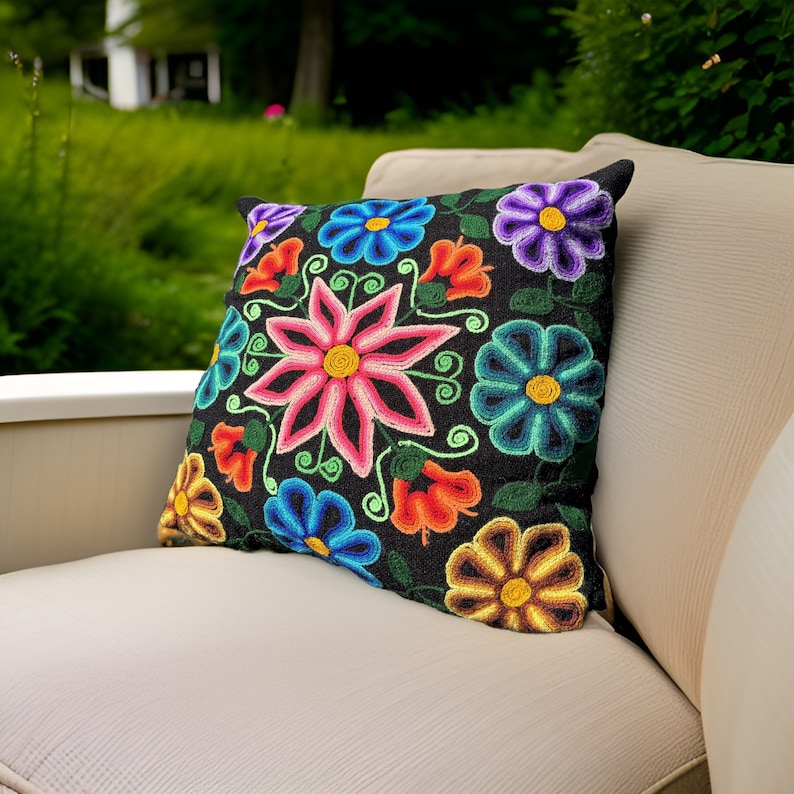 Handmade Peruvian Pillows With Embroidered Flowers. Multicolor Pillow ...