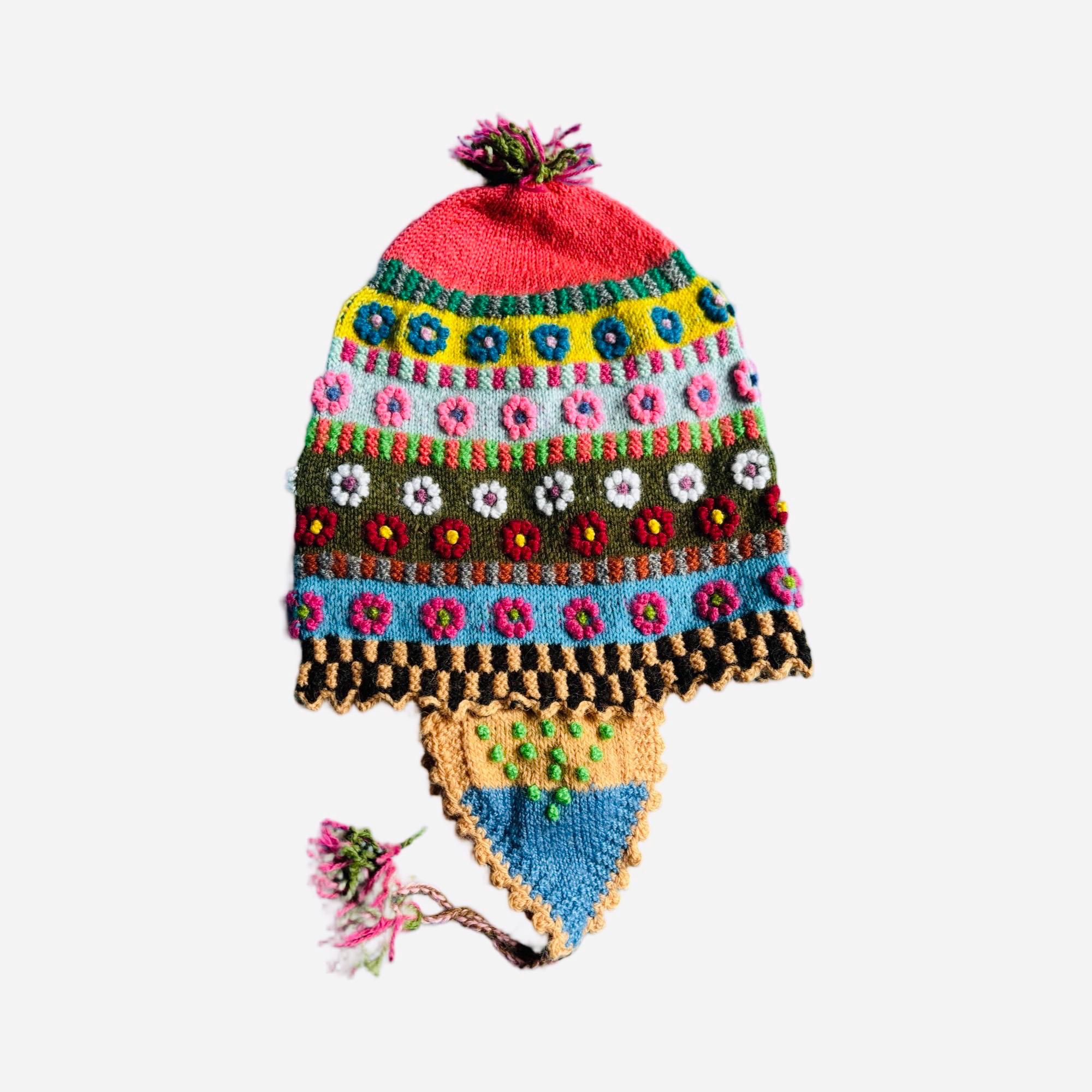 Handknit Peruvian Sheep Wool Beanie: Embroidered Floral Llama Design - Etsy