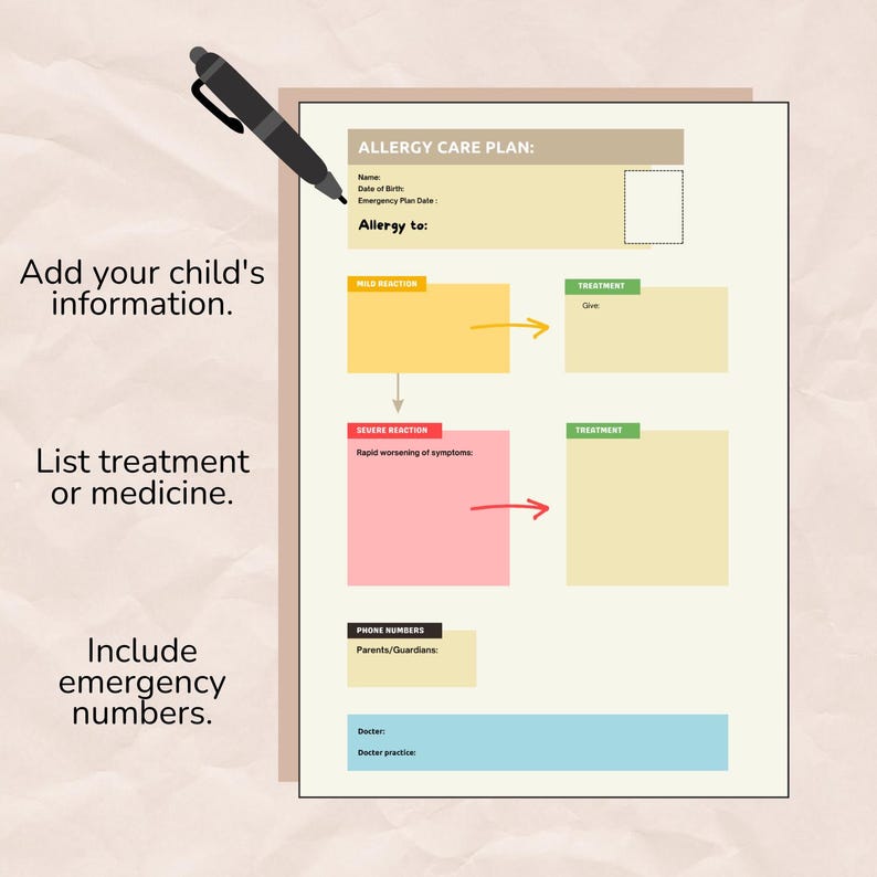 Emergency Walnut Allergy Action Plan Printable: Child-friendly Care ...